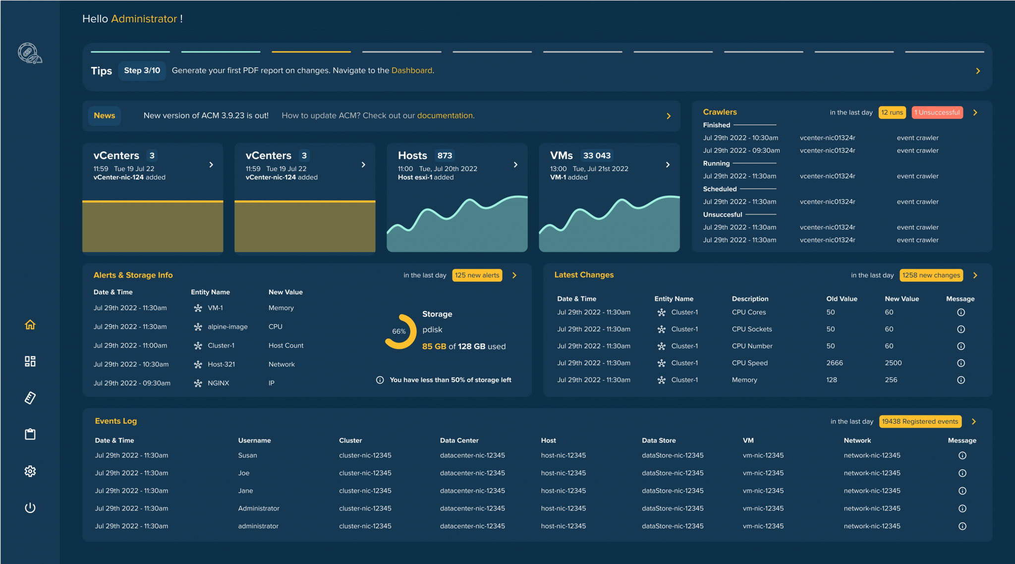 Inventory view and config view for infrastructure monitoring management